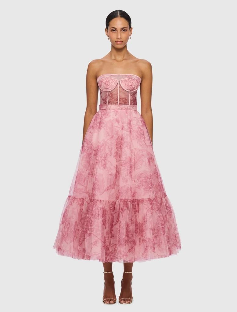 Rae Bustier Midi Dress - Harmony Print in Plum Blossom – Mariko Boutique